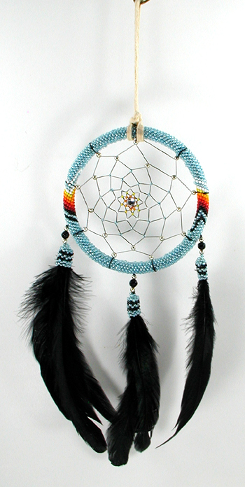 Authentic Native American Dreamcatcher 4 1/2 inch beaded with feathers ...
