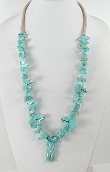 Stacked turquoise Animals necklace 30 inches long with faux squaw wrap