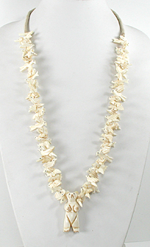 Stacked Animals necklace of bone with faux squaw wrap 28 inches long