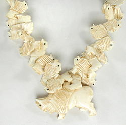 Stacked Bison necklace of bone with faux squaw wrap 30 inches long