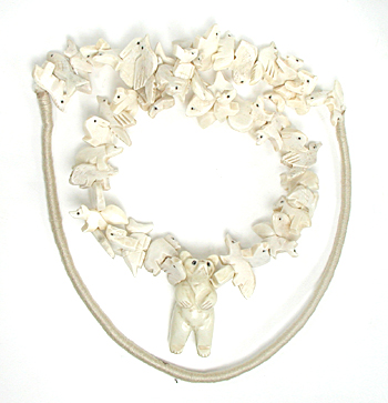 Stacked Animals necklace of bone with faux squaw wrap 32 inches long