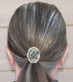 Authentic Native American sterling silver chip inlay pony tail concho ...