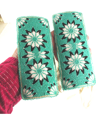 Lakota Large Hand Beaded Braid Wraps with leather lined back BAR980