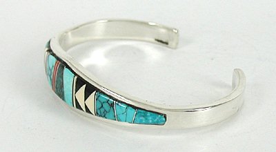 Authentic Native American Bracelet Sterling Silver and Stone Inlay by ...