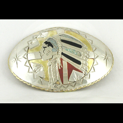 Mitchell Zephier Lakota Nickel Silver Indian Chief belt buckle NBU234