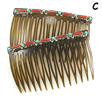Erik Wyaco Zuni Turquoise and Coral Hair Combs COM254