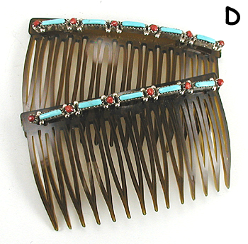 Erik Wyaco Zuni Turquoise and Coral Hair Combs COM254