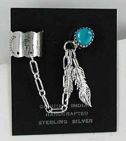 Native American ear cuff sterling silver feathers and turquoise stone ...
