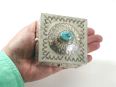 Wilford Begay Navajo Sterling Silver Stamped Box with Birdseye ...