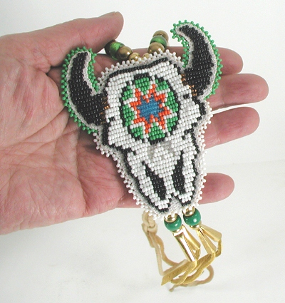Alan Monroe Lakota Bead Necklace with Beaded Bison Skull Pendant NBJ-05