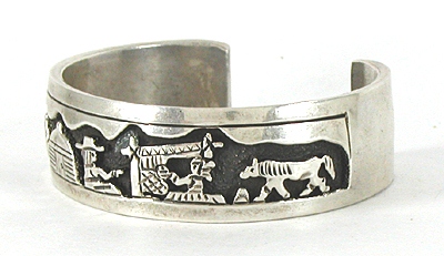 Tom and Sylvia Kee Navajo Sterling Silver Storyteller Bracelet BP777