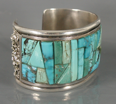 Arlan Gasper Zuni Sterling Silver Turquoise Cobblestone Inlay Bracelet ...