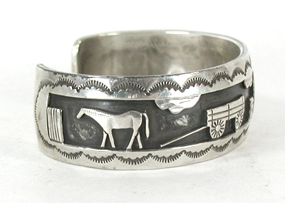 Roland Begay Navajo Sterling Silver overlay Storyteller bracelet size 6 ...