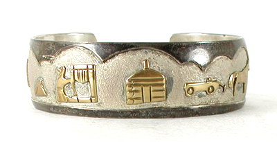 Authentic Native American Sterling Silver Storyteller Bracelet size 6 1/2