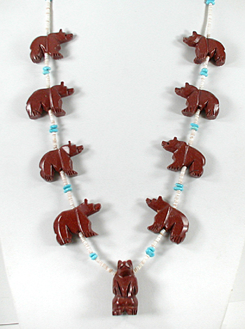 pipestone bear fetish necklace 29 inches long