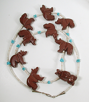 pipestone bear fetish necklace 29 inches long