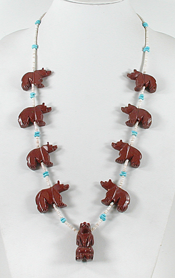 pipestone bear fetish necklace 29 inches long