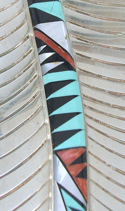 Huge Inlay Sterling Silver Feather Pendant with chain