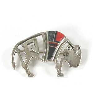 Sterling Silver Inlay Bison Pin PN569