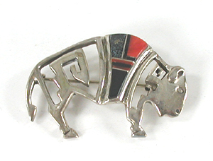 Sterling Silver Inlay Bison Pin PN569