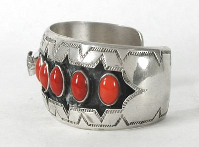 Wilbur Musket Navajo Vintage Coral Sidewinder Watch Cuff
