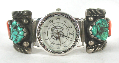 Harrison Largo Navajo Vintage Turquoise and sterling silver watch Tips W348