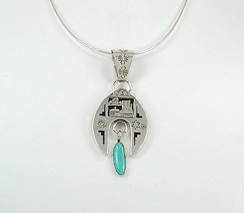 Jeff James Jr. Navajo Sterling Silver and Turquoise Storyteller Pendant