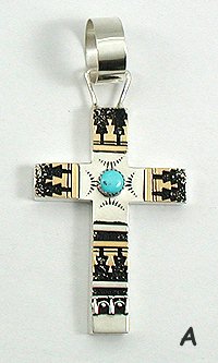 Large Native American Sterling Silver Cross turquoise Navajo Richard Singer