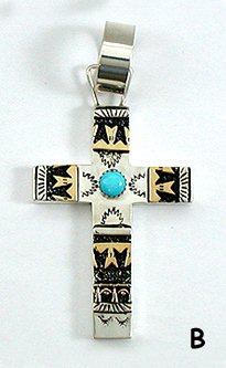 Large Native American Sterling Silver Cross turquoise Navajo Richard Singer