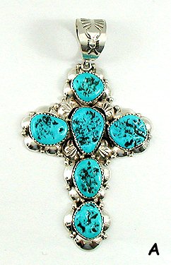 Large Turquoise Cross Navajo Clem Nailwood Native American Sterling Silver