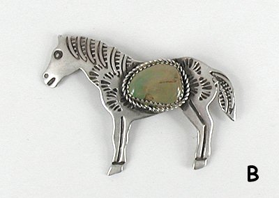 Albert Cleveland Navajo Sterling Silver and Turquoise Horse Pin