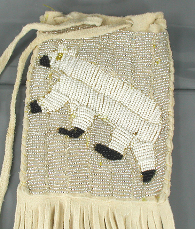 Rose Little Thunder Lakota Buckskin Beaded Polar Sheep Bag MBL122