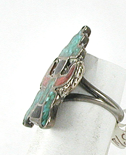 NOS Sterling Silver Chip Inlay Knifewing Ring size 4 VR309