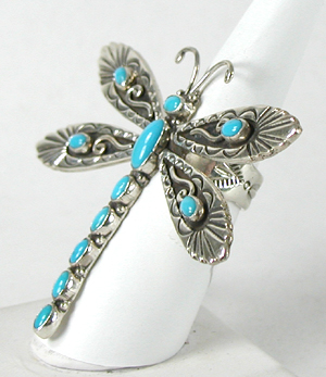 Lee Charley Navajo Dragonfly Ring Sterling Silver and Turquoise size 8 ...