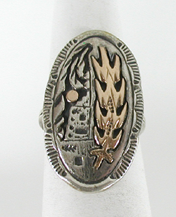 Sterling Silver and Gold Filled Storyteller Ring size 7 1/4 VR406
